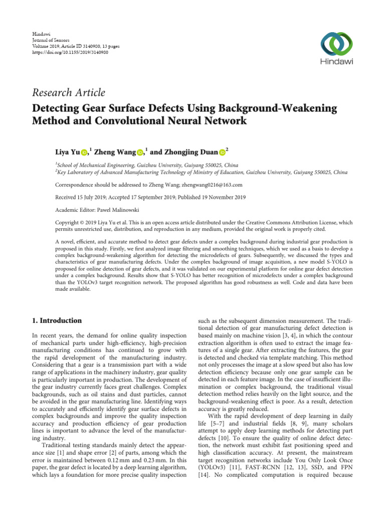 Detecting Gear Surface Defects Using Background-Weakening Method and Convolutional Neural ...