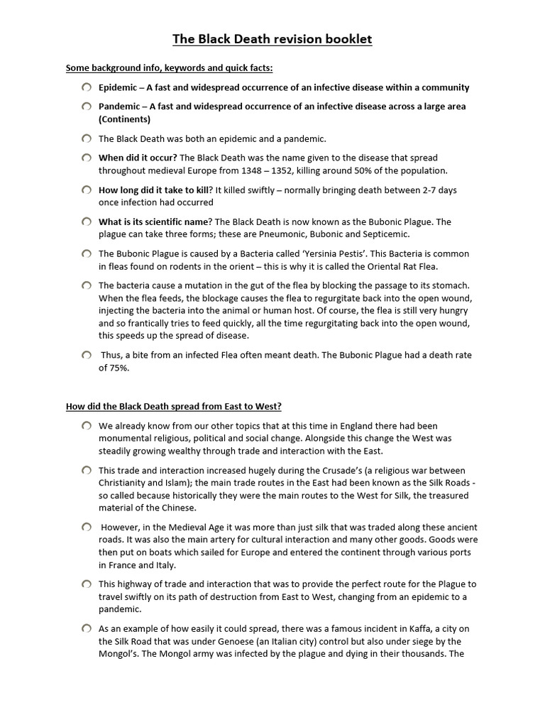 Black Death Revision Guide | PDF | Black Death