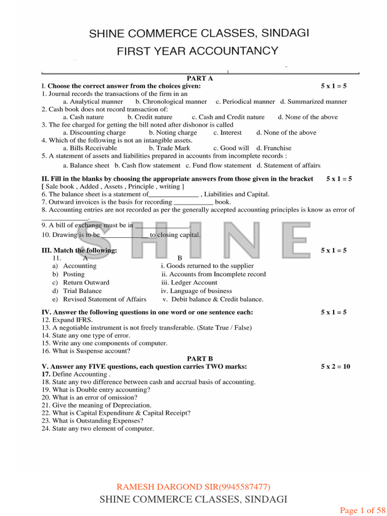 30 Accountancy Question Paper | PDF