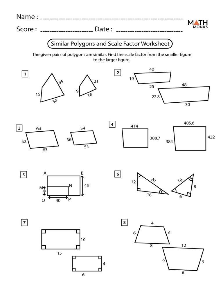 Similar Polygons and Scale Factor Worksheet | PDF