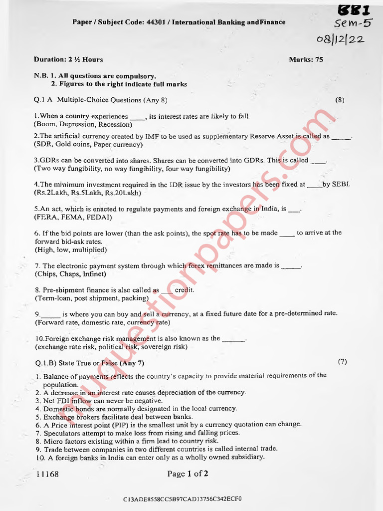 International Banking Exam Questions | PDF | Exchange Rate | Foreign ...