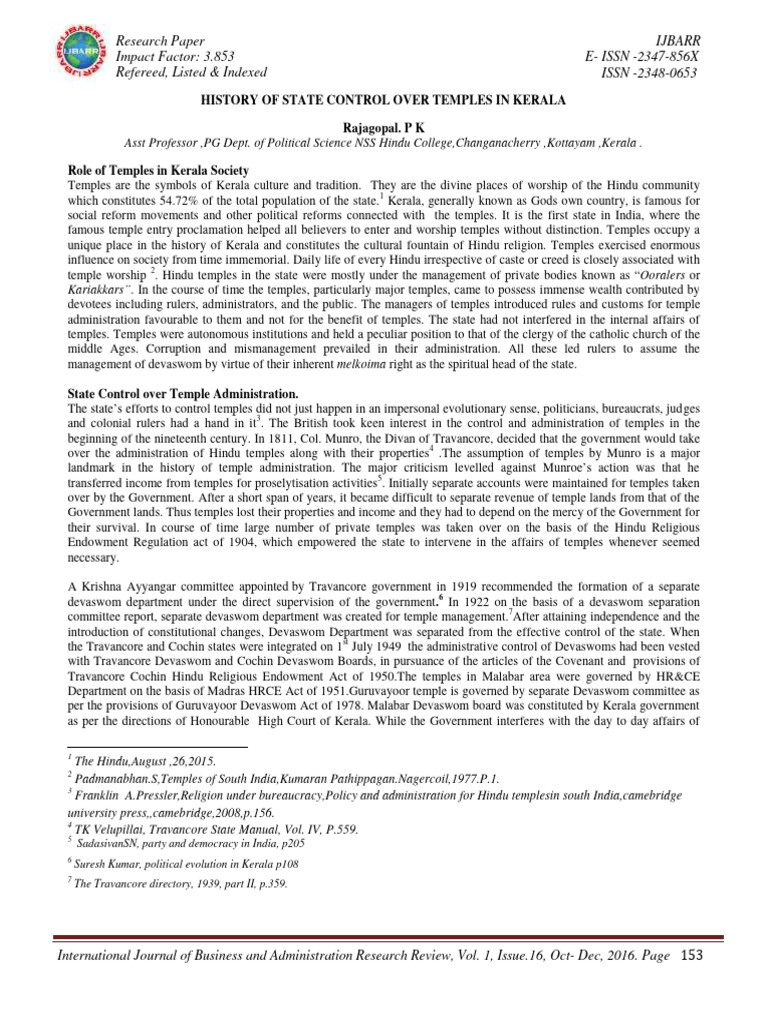 History of State Control Over Temples in Kerala | PDF | Kerala | South ...