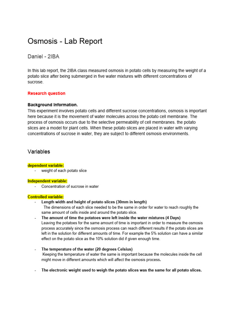 Osmosis Lab Report | PDF