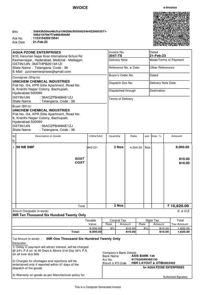 Invoice for Unichem Chemical Industries | PDF | Finance & Money Management