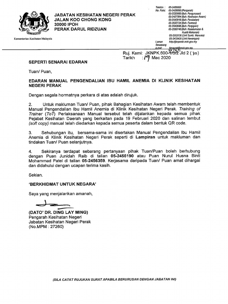 Edaran Manual Pengendalian Anemia JKN Perak | PDF