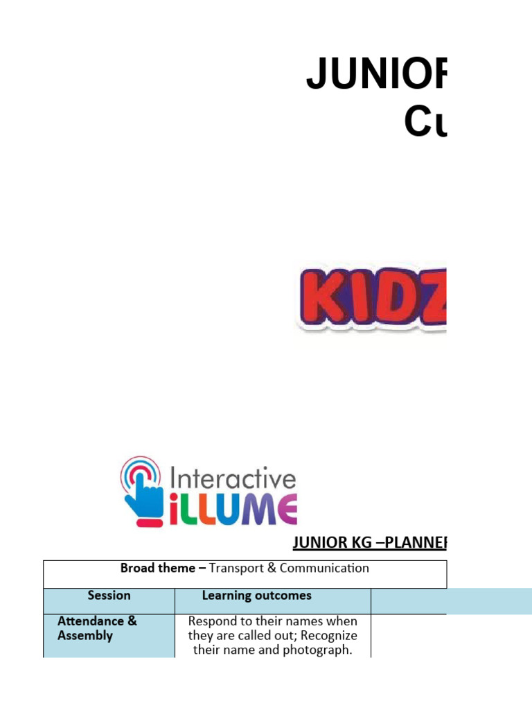 Junior KG Transport & Communication Planner | PDF