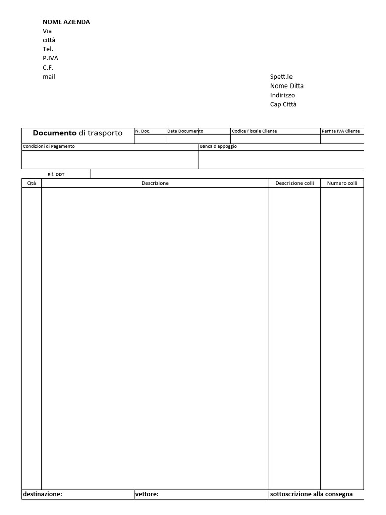 Modello DDT Excel Compilabile | PDF