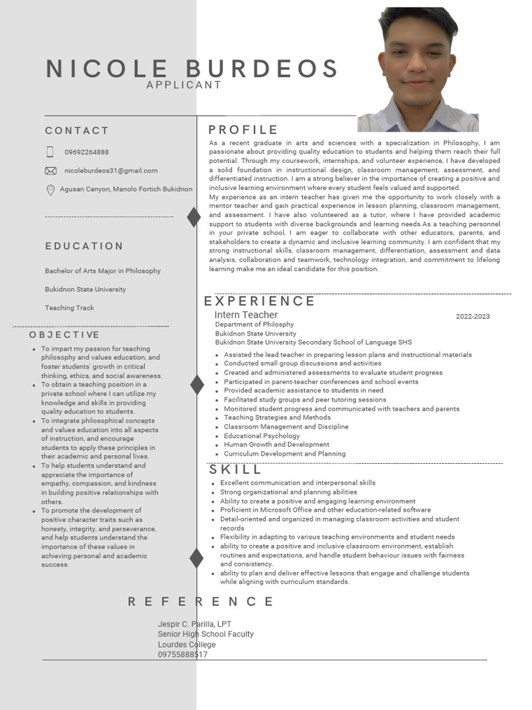 Nicole Sabala Burdeos. CV | PDF | Teachers | Classroom Management