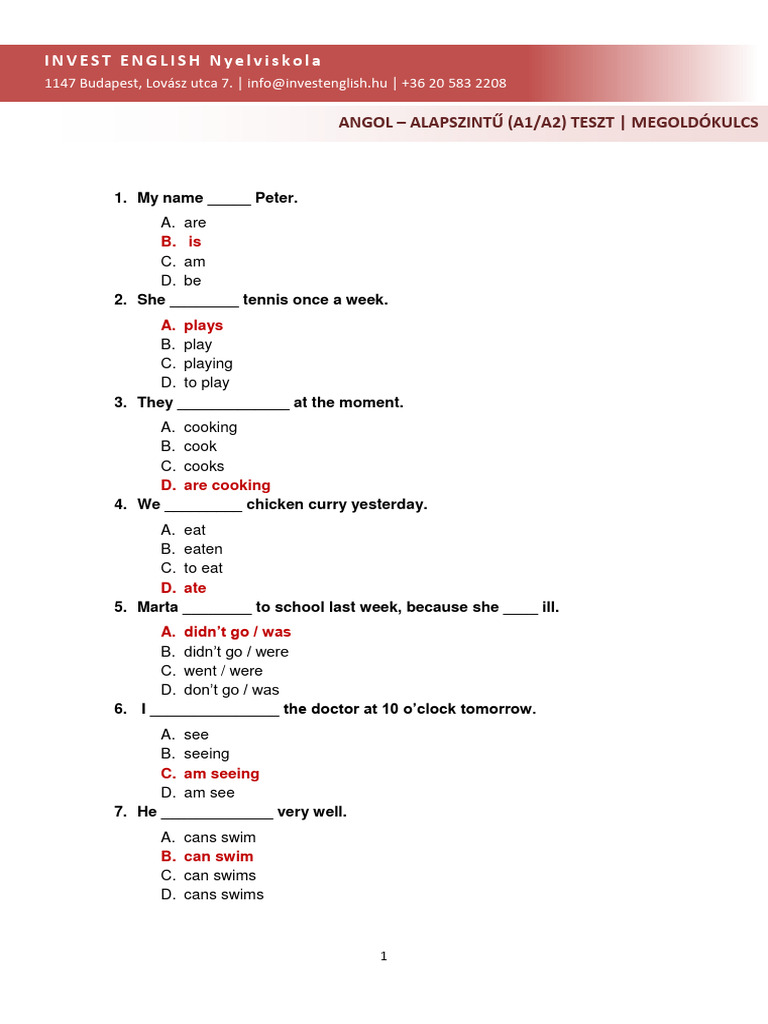 Angol Alap Kulcs | PDF