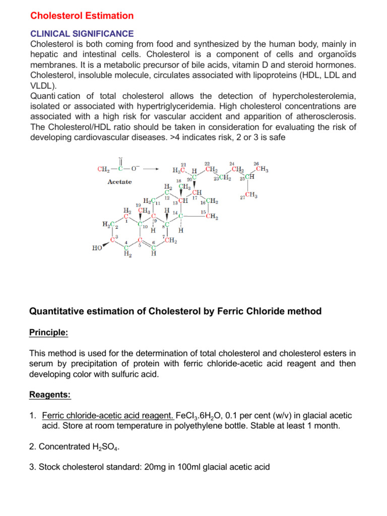 Quantitaive Estimation of Cholesterol | PDF