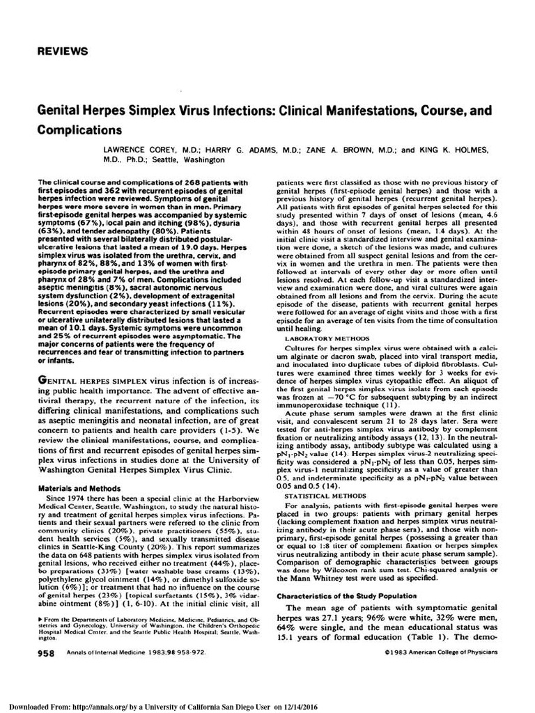 Corey 1983 | PDF | Herpes Simplex | Infection