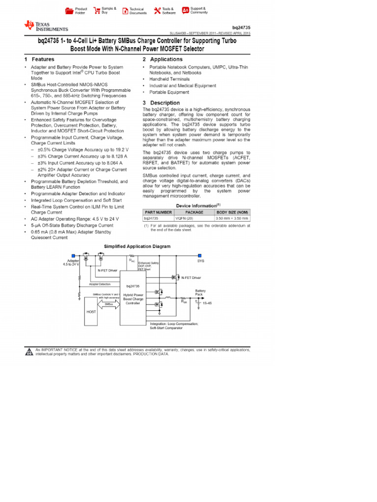 bq24735 Datasheet | PDF
