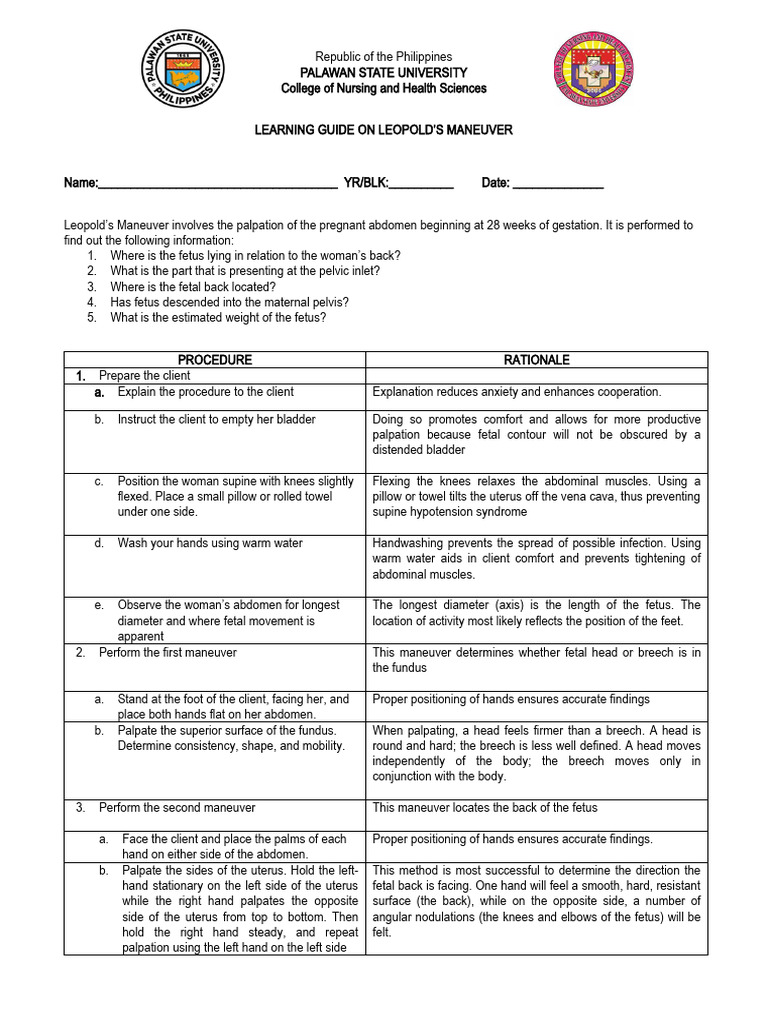 Leopolds-Maneuver Checklist | PDF | Uterus | Abdomen