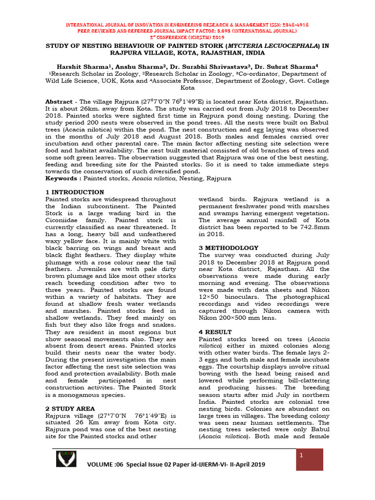 Nesting Behavior of Painted Storks in Rajpura | PDF | Technology ...
