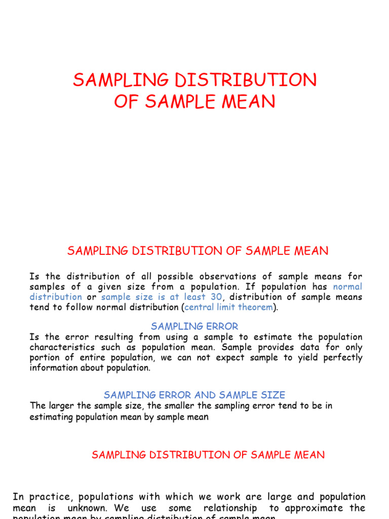 Sampling Distribution of Sample Mean-Revised | PDF