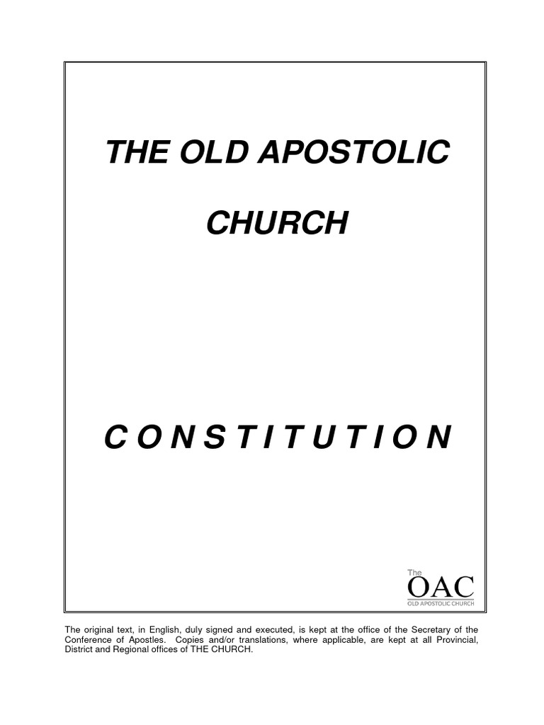 Constitution of The Old Apostolic Church | PDF | Ordination | Apostle