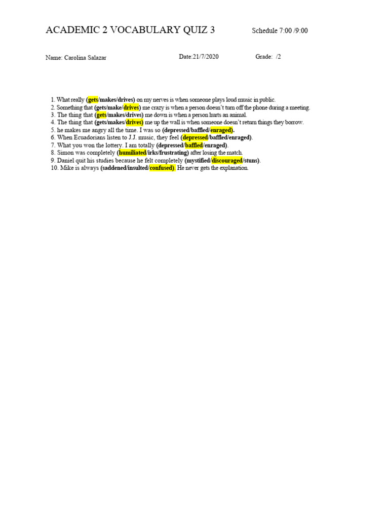 Vocabulary Quiz 3 | PDF | Sports & Recreation | Art