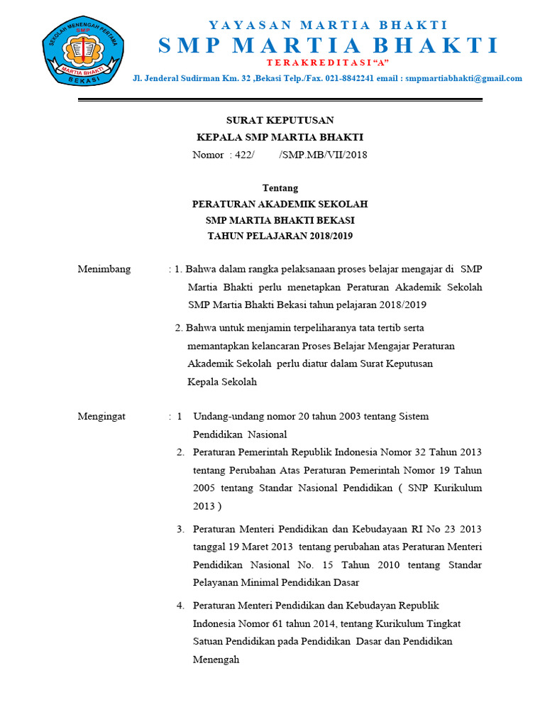SK Peraturan Akademik MABHAK 1819 | PDF