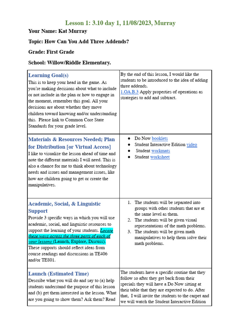 Murray Lesson Plans | PDF | Mathematics | Thought