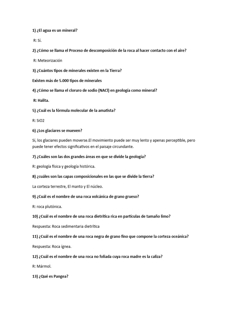 170 Preguntas de Geologia | PDF | Roca (geología) | Tierra