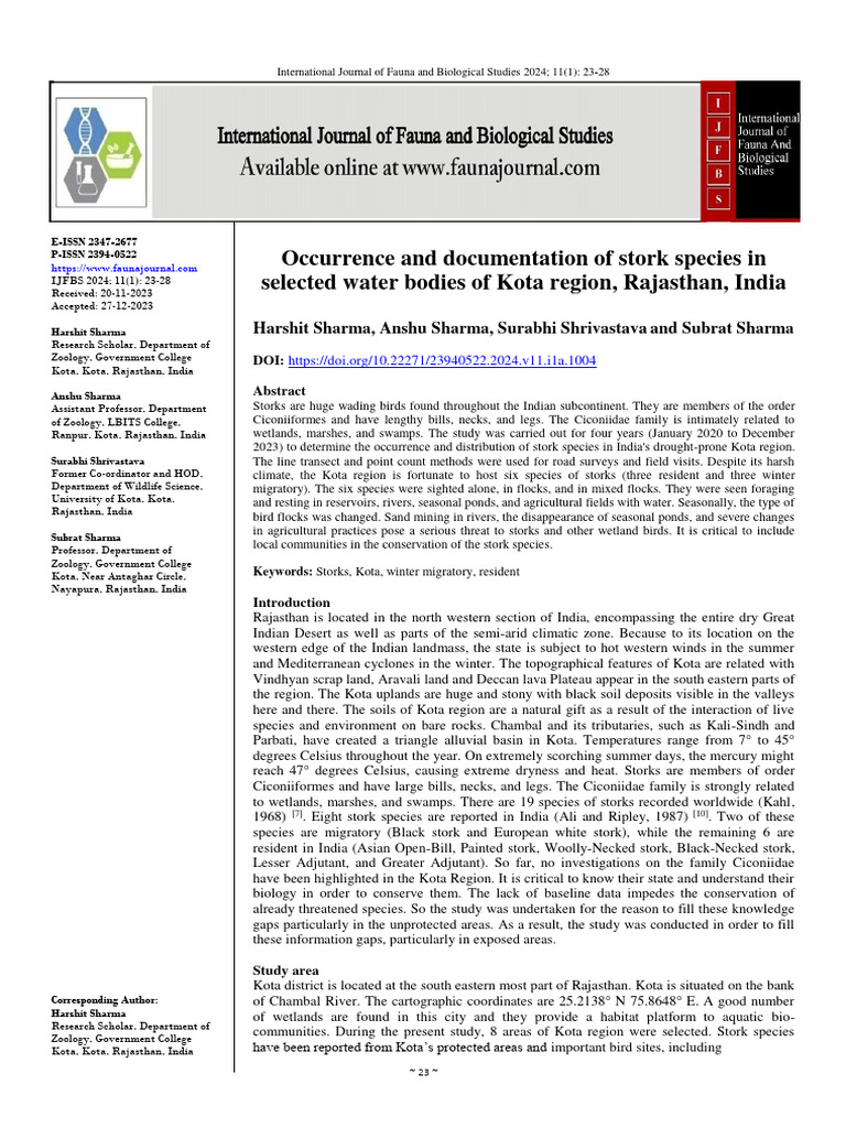 Occurrence and Documentation of Stork Species in Selected Water Bodies of Kota Region, Rajasthan ...