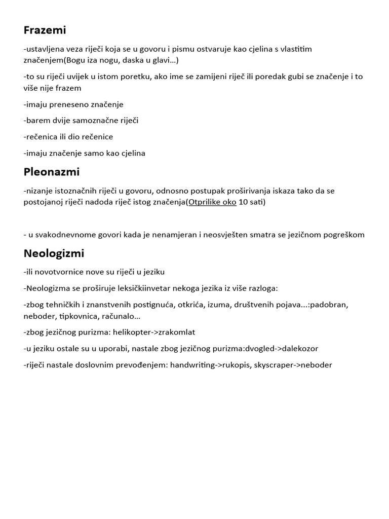 Frazemi I Pleonazmi Te Neologizmi | PDF