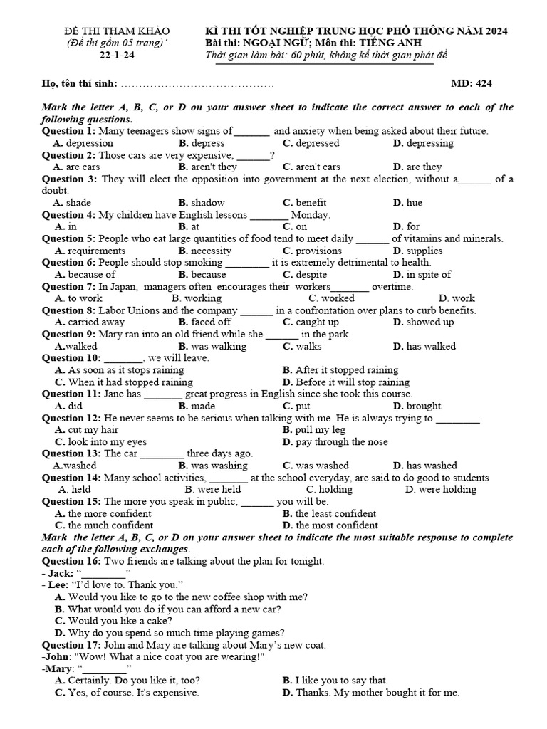 Hàm Nghi - 22-1-24 - MĐ - 424 | PDF