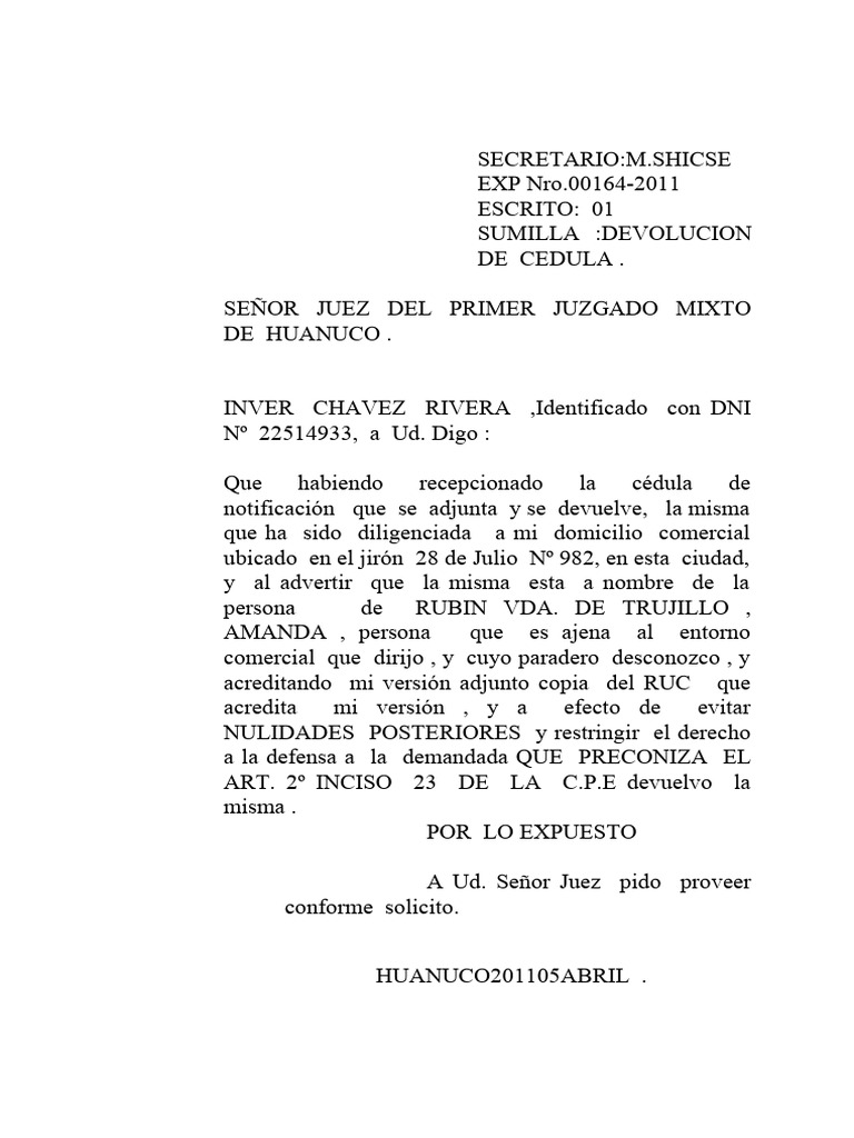 Devolucion de CEDULAS DE NOTIFICACION | PDF | Derecho