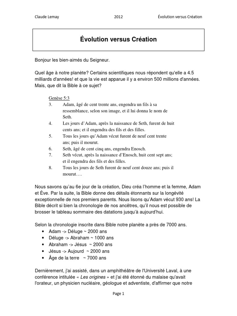 2012-04-14 Evolution Versus Creation | PDF | Évolution | Créationisme