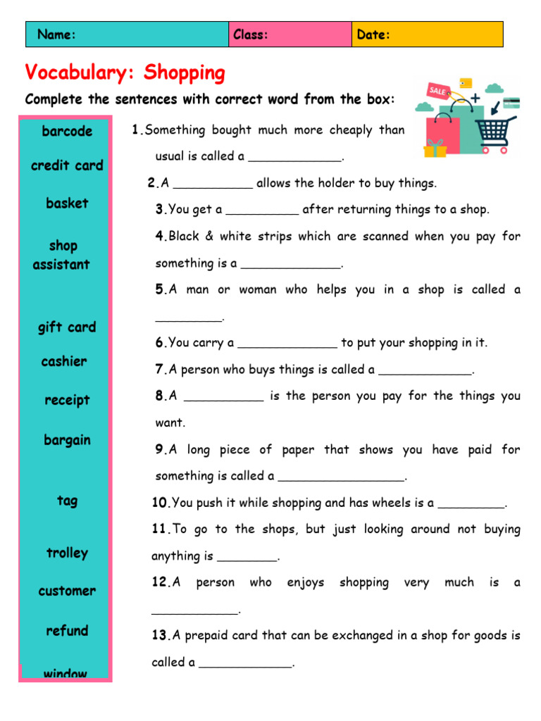 Shopping Vocabulary Exercises for Kids | PDF | Career & Growth | Law