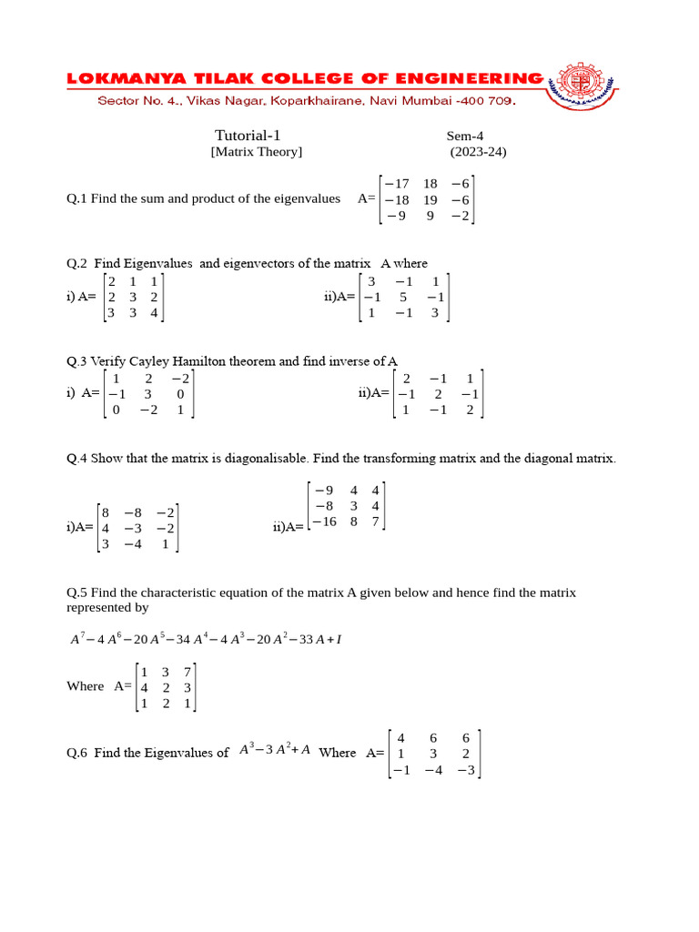 Tutorial 1 Sem IV 2023-24 Final | PDF | Mathematical Physics ...