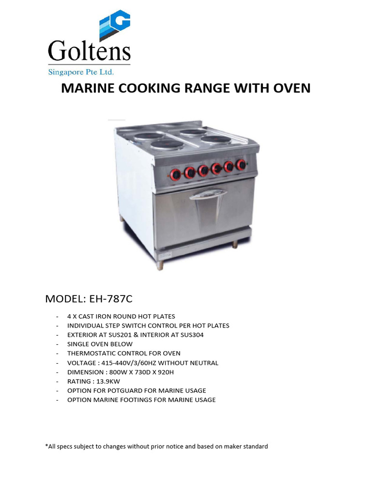 Marine Cooking Range EH-787C Specs | PDF