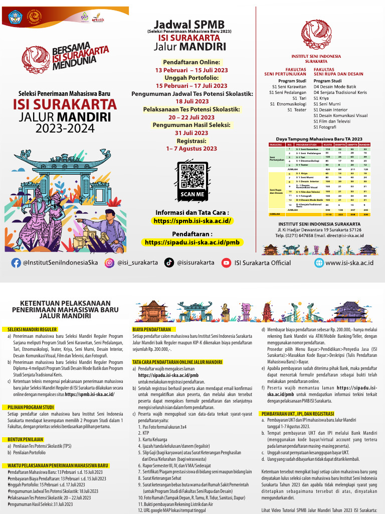 Brosur SPMB ISI Solo Jalur Mandiri 2023 | PDF