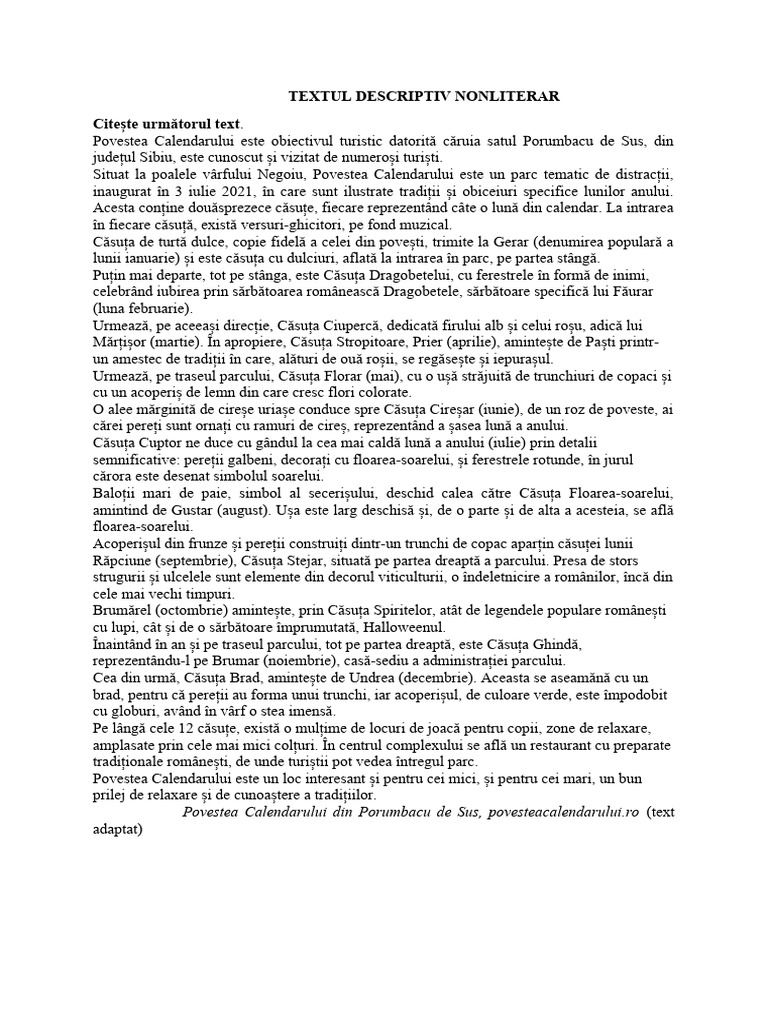 Textul Descriptiv Nonliterar | PDF