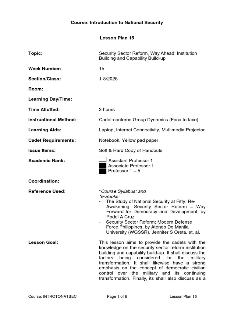 LP - Intro Nat Sec Week 15 - Security Sector Reform Institution ...