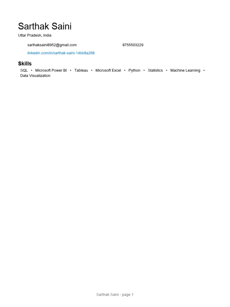 Resume Sarthak Saini | PDF
