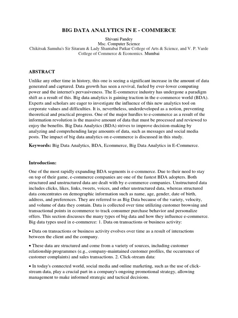 Big Data Analytics in E-Commerce | PDF | E Commerce | Analytics