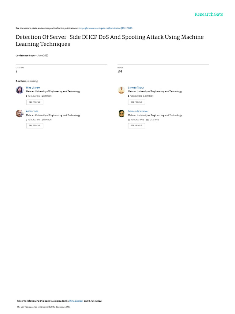 Detection of Server-Side DHCP Dos and Spoofing Attack Using Machine Learning Techniques | PDF ...