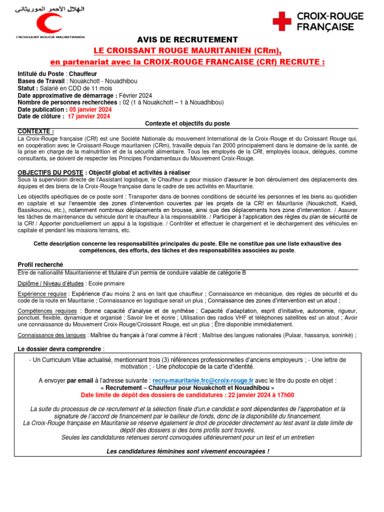Le Croissant Rouge Mauritanien (CRM), en Partenariat Avec La Croix ...