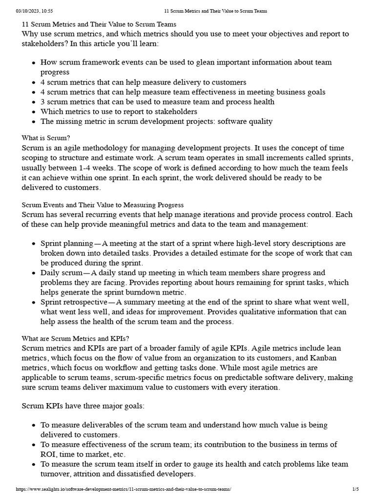 11 Scrum Metrics and Their Value To Scrum Teams | PDF | Scrum (Software ...