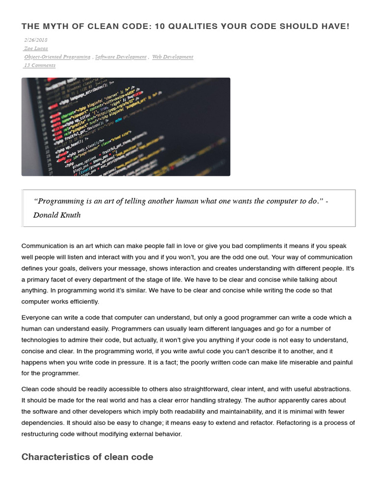 The Myth of Clean Code - 10 Qualities Your Code Should Have! - InGenium Web | PDF | Source Code ...