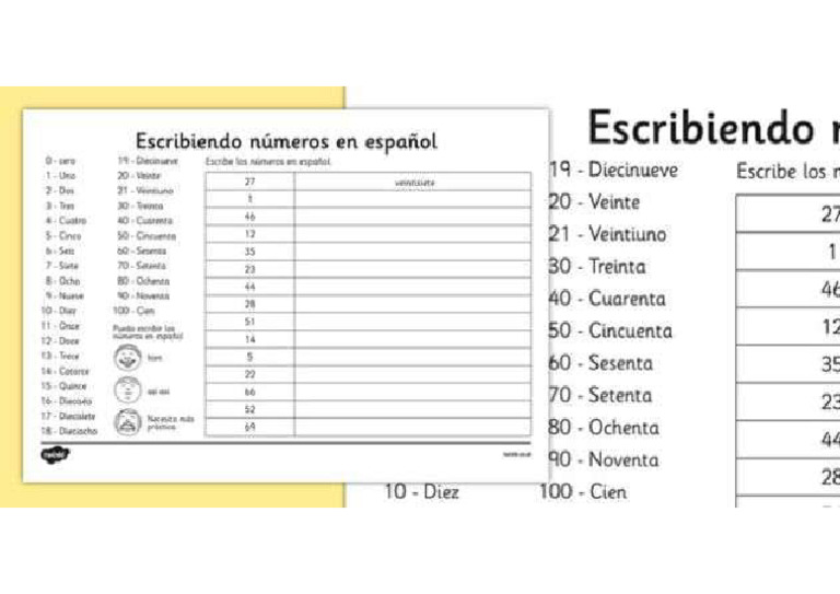 ES N 001 Writing Spanish Numbers Worksheet | PDF