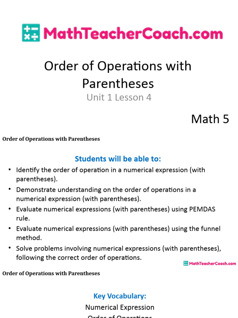1 4 Slide Show Order of Operations With Parentheses | PDF | Bracket ...