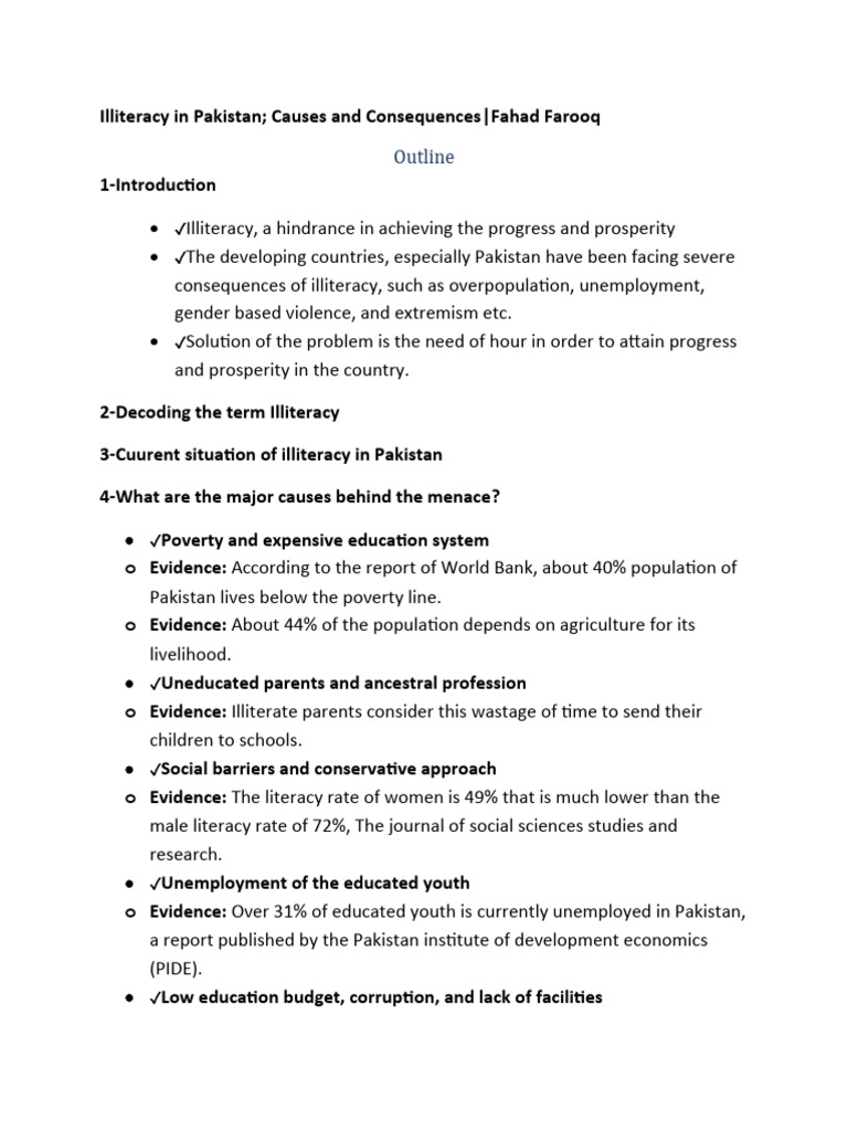 Illiteracy in Pakistan Causes and ConsequencesFahad Farooq | PDF ...