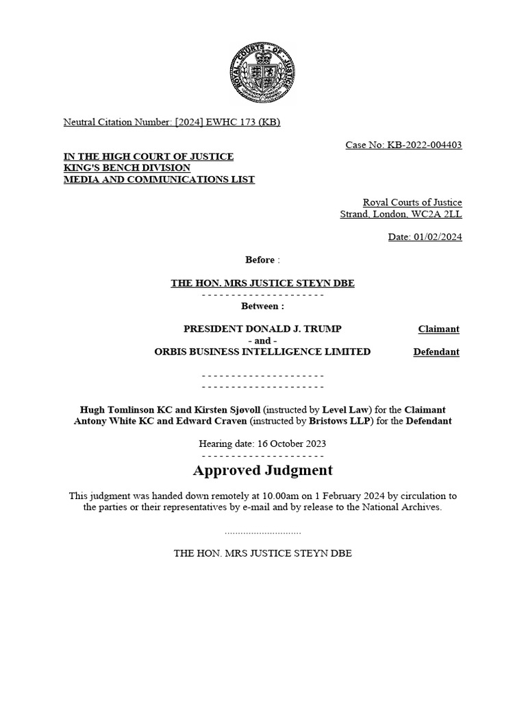 Trump v. Orbis - Final Judgement - High Court of Justice of England ...