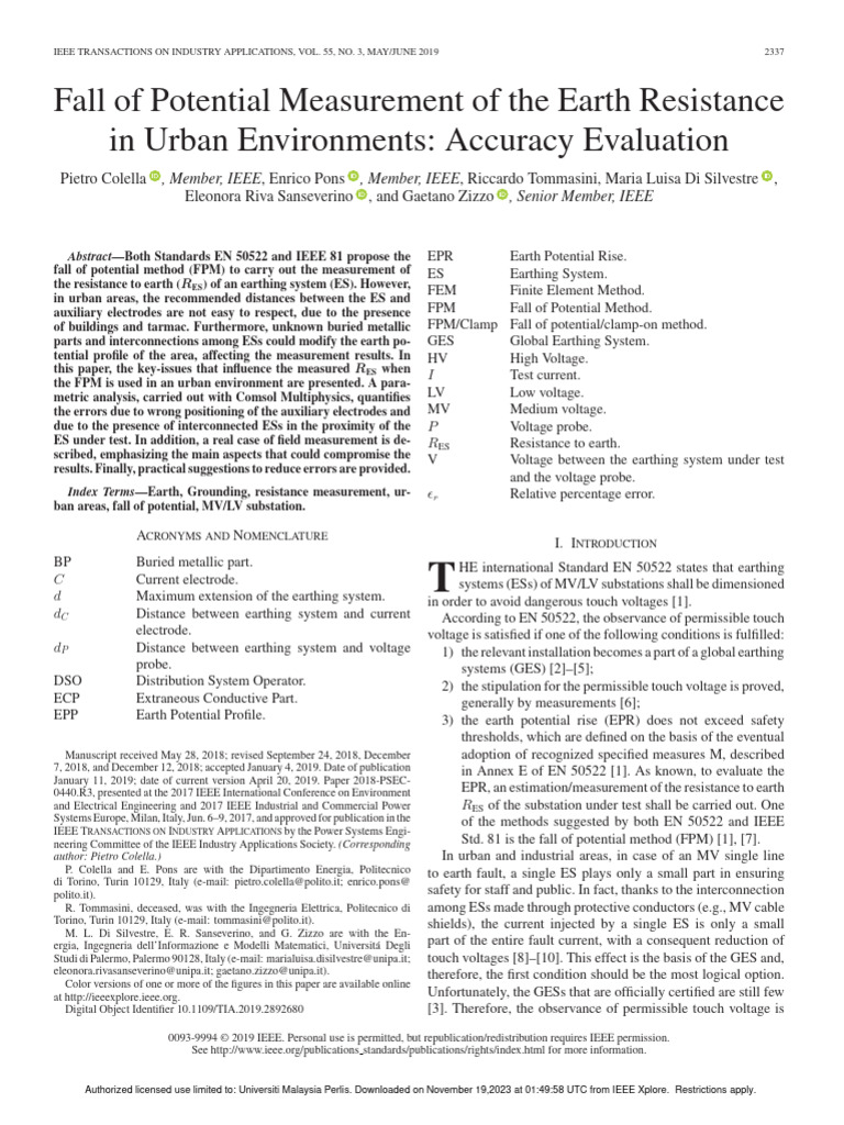 Fall of Potential Measurement of The Earth Resistance in Urban Environments Accuracy Evaluation ...