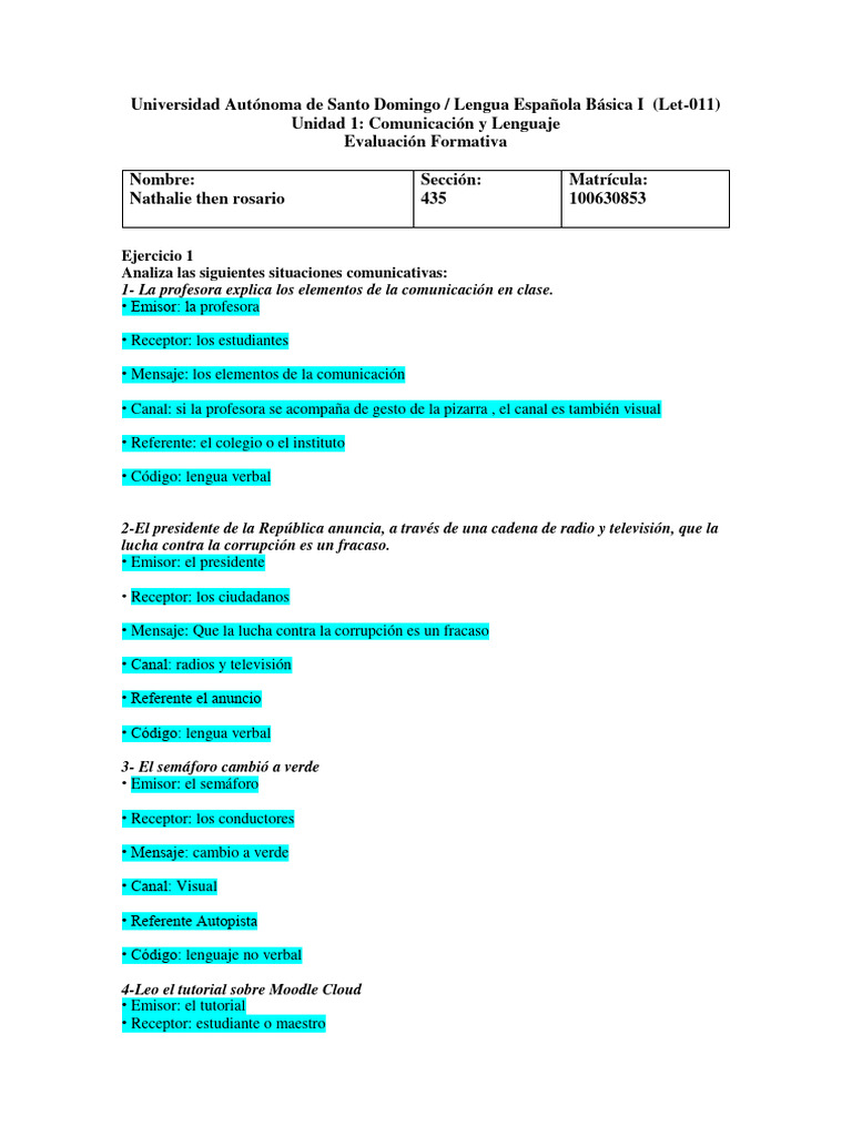 Let 011 Unidad I Ejercicios Sobre La Comunicacion | PDF