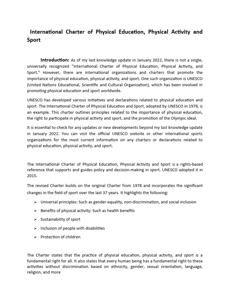 International Charter of Physical Education | PDF