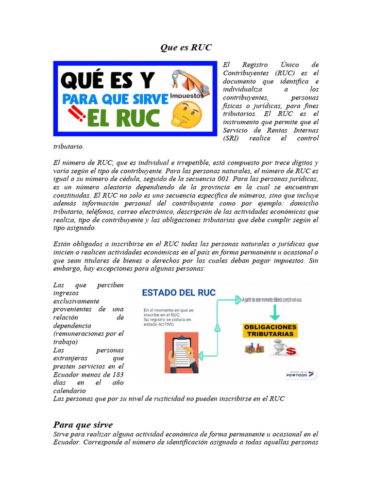 Que Es RUC REGISTRO UNICO ECUADOR | PDF