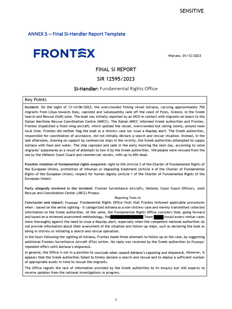 Pylos Frontex Incident Report | PDF | Search And Rescue
